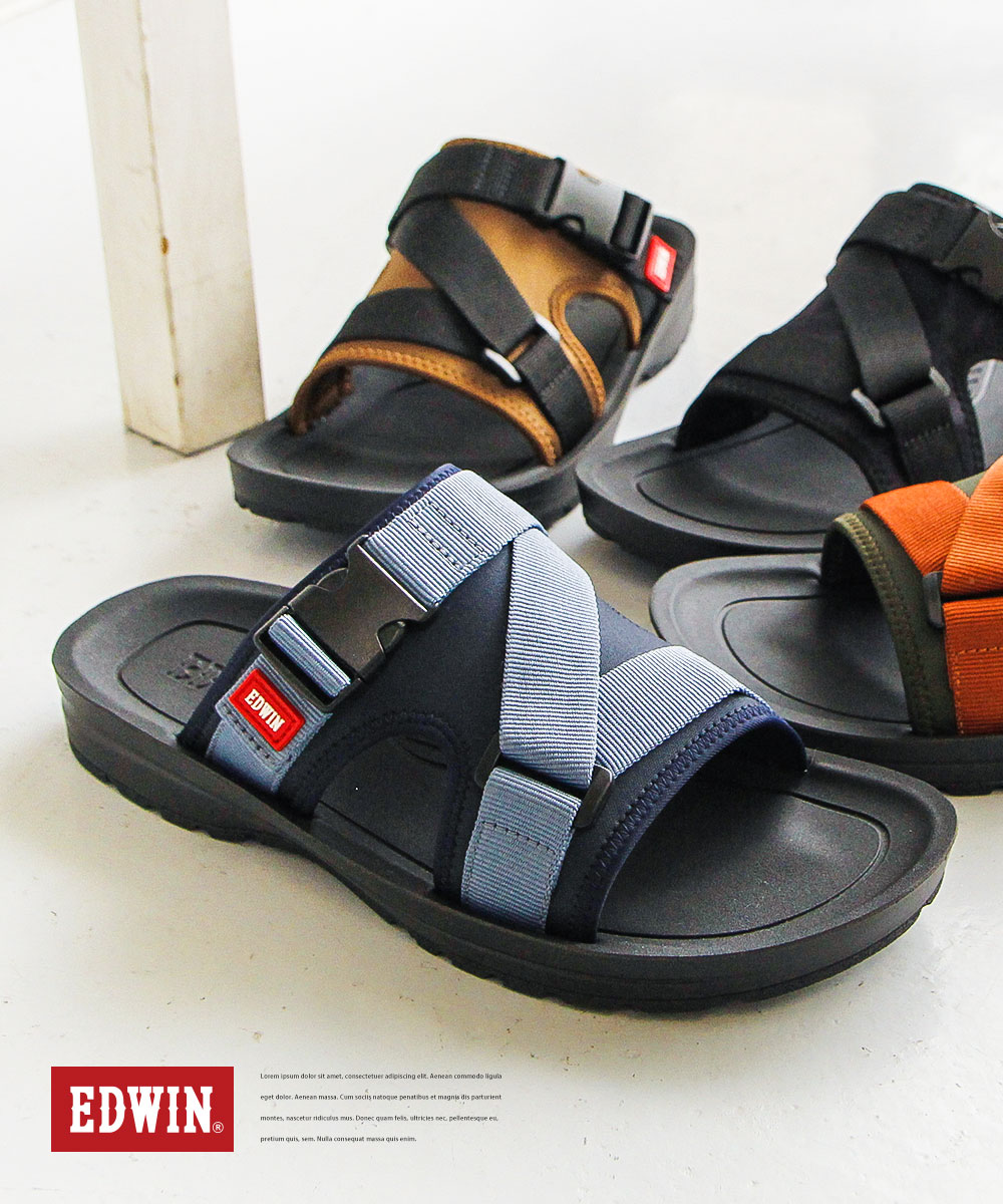 EDWIN エドウィン サンダル メンズ 靴 スポーツ スライド レジャー アウトドア つっかけ カーキ ベージュ ブラック ネイビー 5111 : スニーカー&ファッション セレブル ...