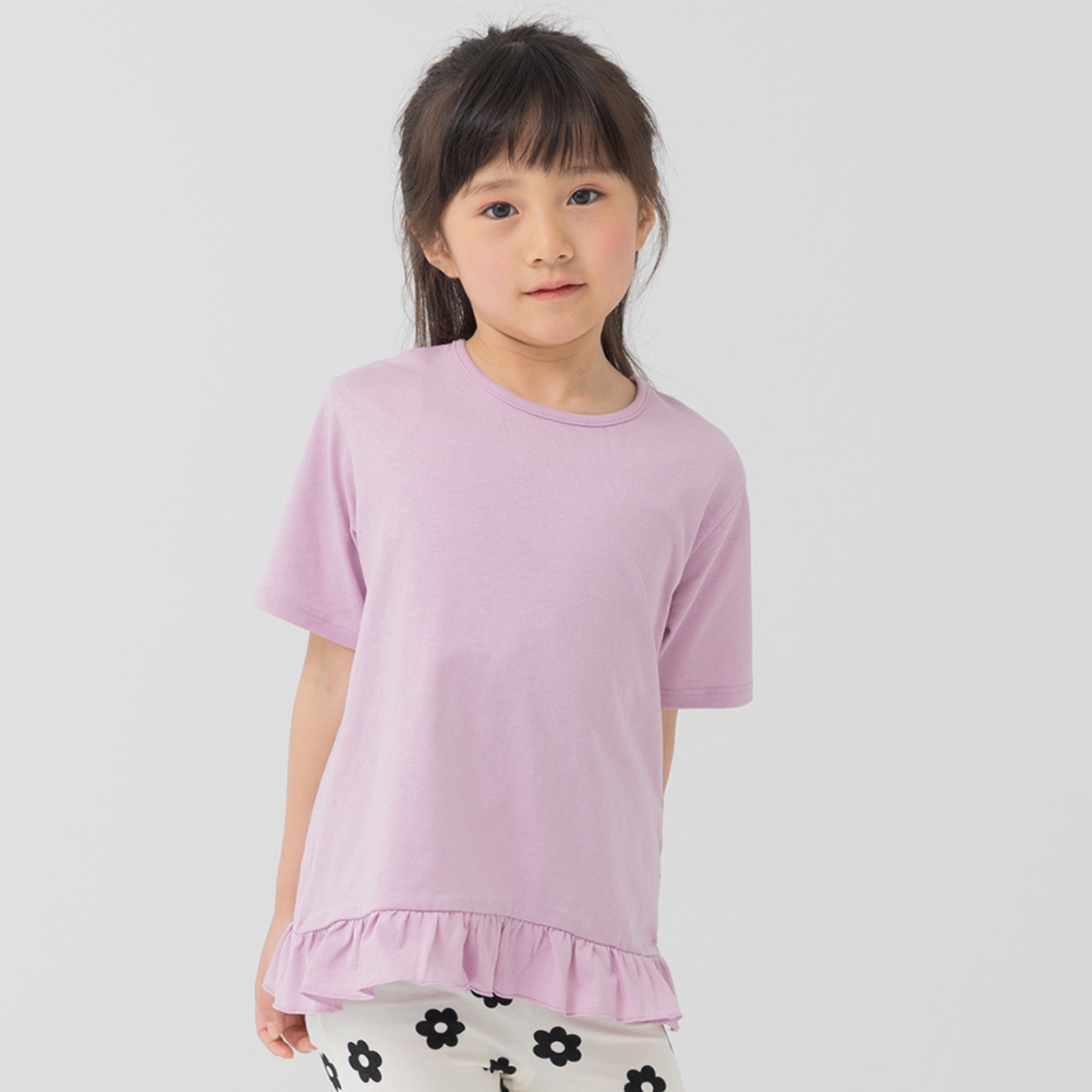 chil2 ネコポス送料無料 キッズ 半袖 Tシャツ フリル ベビー服 子供服 女の子 無地 天竺 綿100％ 10色 夏 80 90 100 110 120 130 140 150 ...