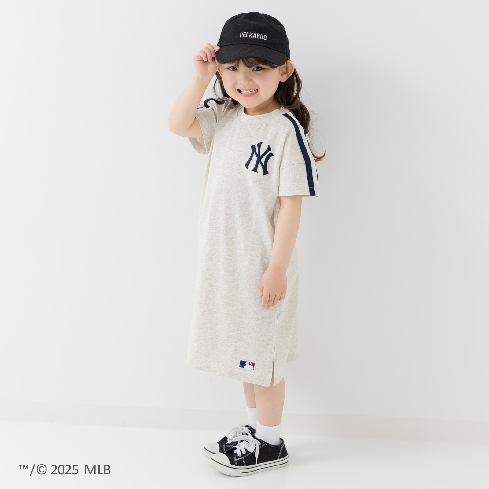 MLB キッズ 子供服 ワンピース 半袖 ワイド 女の子 綿100％ ロゴ メジャーリーグ ドジャース ヤンキース 夏 100 110 120 130 140 150 160cm ...