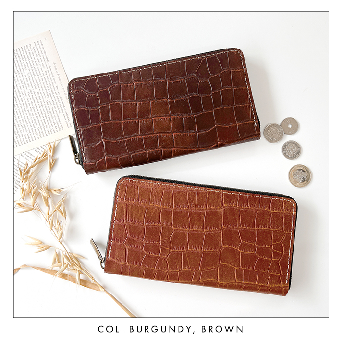 蛇腹 カードポケット付き 長財布 本革 財布 クロコダイル 型押し ラウンド ファスナー サイフ ウォレット 革財布 ラウンド財布 長サイフ カードポケット レザー : チェレステ - 通販 ...