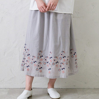 Emago ロングスカート ロンスカ 体型カバー ギャザー フレア 花 Emago ロングスカート ロンスカ 体型カバー ギャザー フレア 花