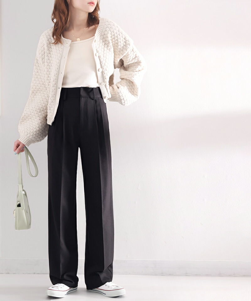 classicalelf ボトムス パンツ レディース ストレート 2タック ワイドシルエット センタープレスパンツ ハイウエスト ベルト 穿き心地 美脚シルエット : Classical ...