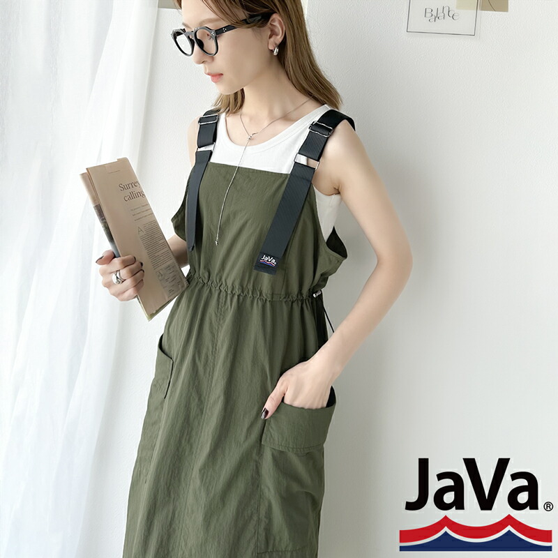 classicalelf 《javaジャバコラボ》 ワンピース レディース 調節可 肩 ベルト シャカシャカ ナイロン ワンピ サイド カーゴ ポケット スリット ドロスト ...