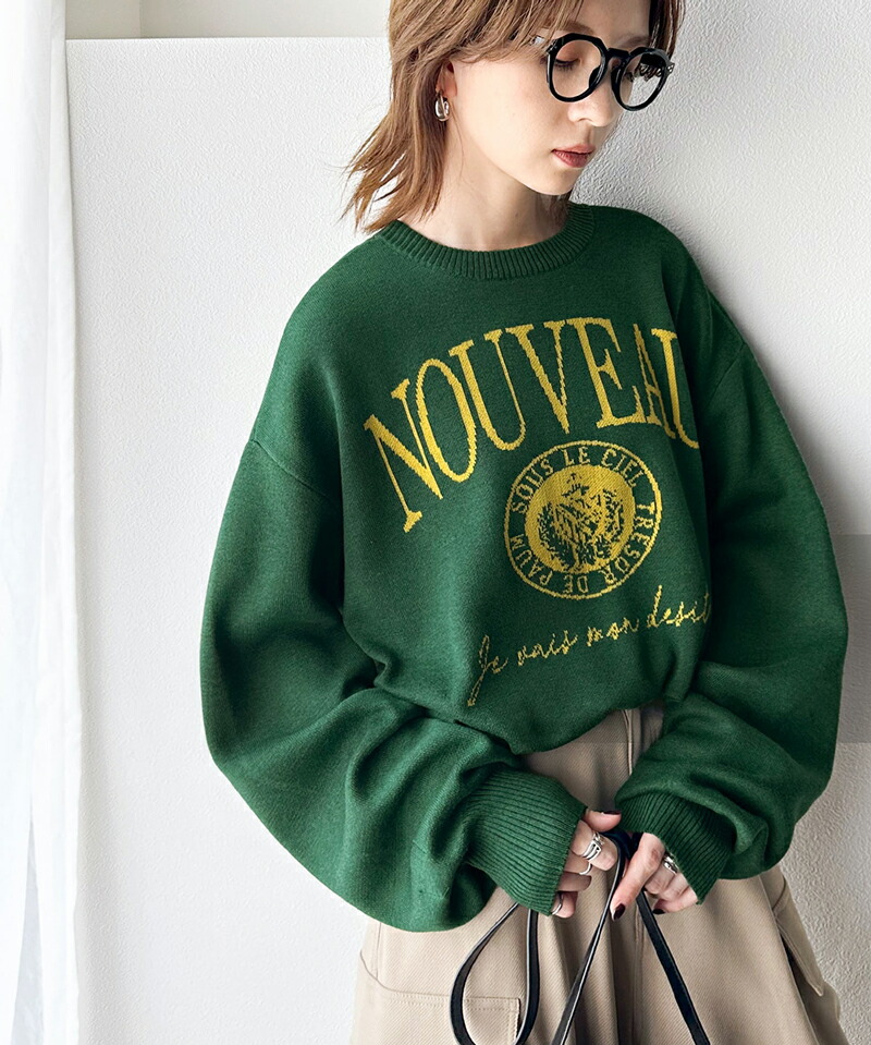 classicalelf 《javaジャバコラボ》 トップス ニット レディース 裏 表 前 後 4way ジャガード ロゴ 男女兼用 ユニセックス メンズ ぽわん袖 : Classical ...