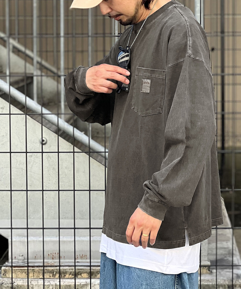 《javaジャバ コラボ》 送料無料 トップス Tシャツ メンズ レディース ピグメント加工 ロング tシャツ カットソー メンズライク ...