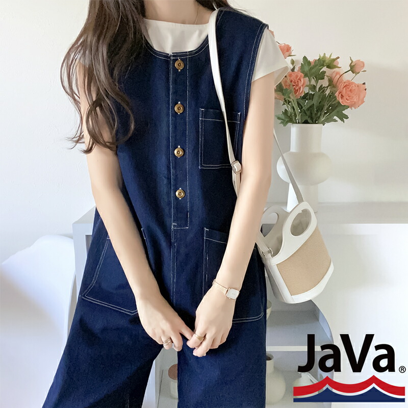 classicalelf 《javaジャバ 別注》 パンツ サロペット レディース 前後 2way 配色 ステッチ デニム ワイド テーパード アンティーク ボタン : Classical ...