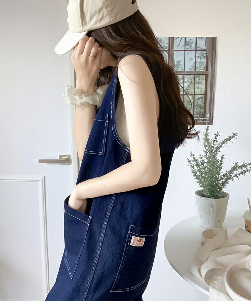 classicalelf 《javaジャバ 別注》 パンツ サロペット レディース 前後 2way 配色 ステッチ デニム ワイド テーパード アンティーク ボタン : Classical ...