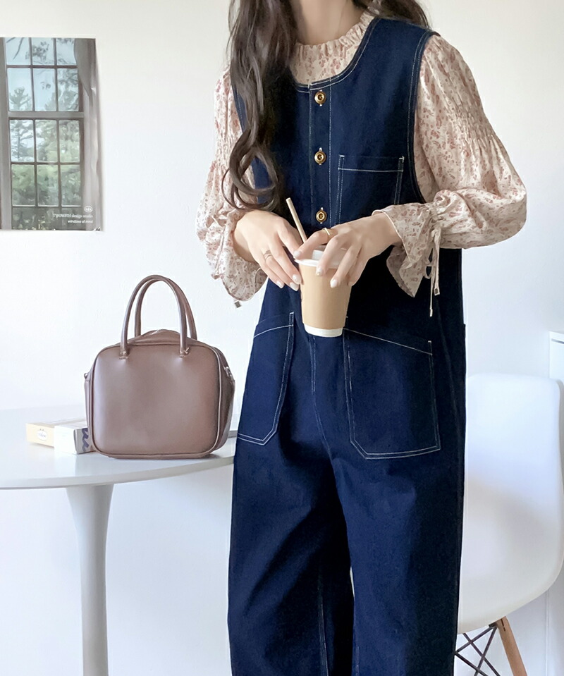 《javaジャバ 別注》 送料無料 パンツ サロペット レディース 前後 2way 配色 ステッチ デニム ワイド テーパード アンティーク ボタン :jv1260054:Classical ...