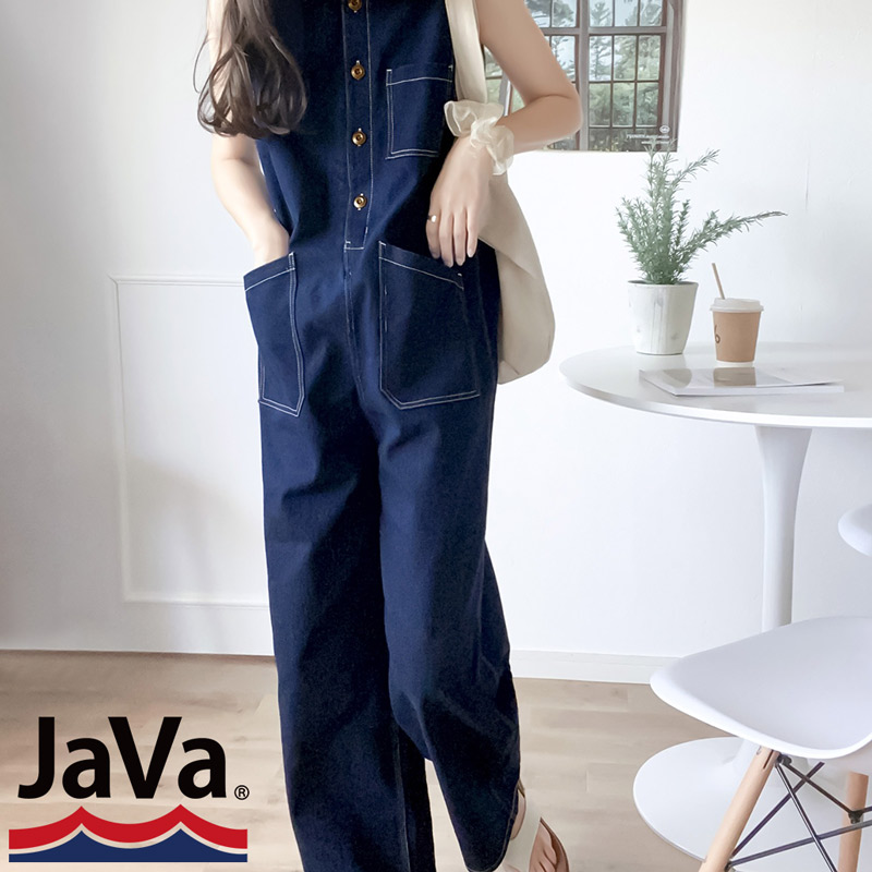 《javaジャバ 別注》 送料無料 パンツ サロペット レディース 前後 2way 配色 ステッチ デニム ワイド テーパード アンティーク ボタン :jv1260054:Classical ...