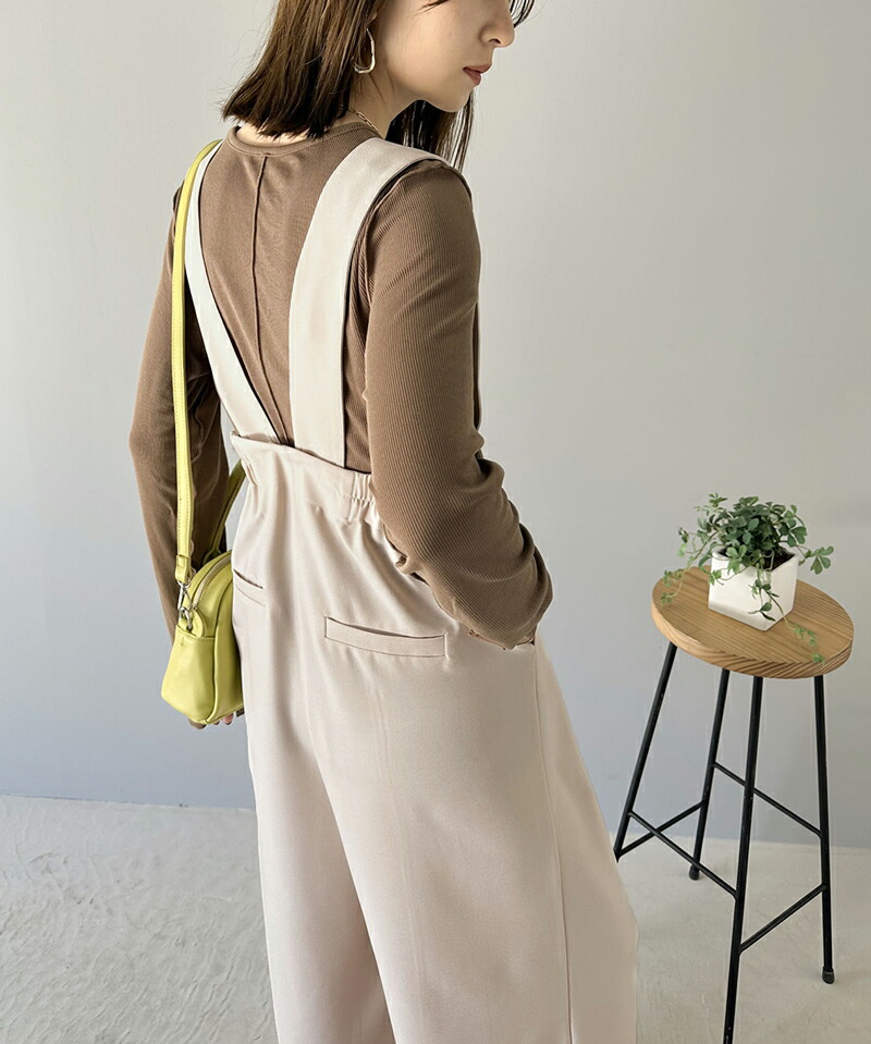 classicalelf 《ms+ ideal》 ボトムス パンツ レディース ハイウエスト サロペット フロントタック ポケット付 レイヤードコーデ ゆったり スタイルアップ ...