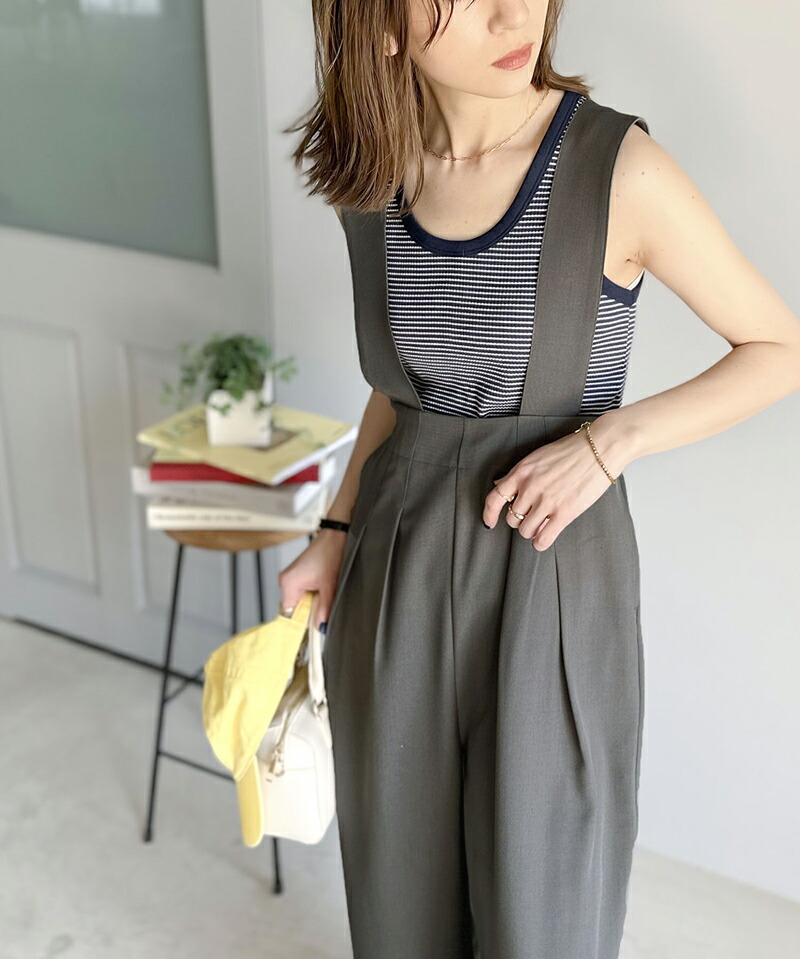 classicalelf 《ms+ ideal》 ボトムス パンツ レディース ハイウエスト サロペット フロントタック ポケット付 レイヤードコーデ ゆったり スタイルアップ ...