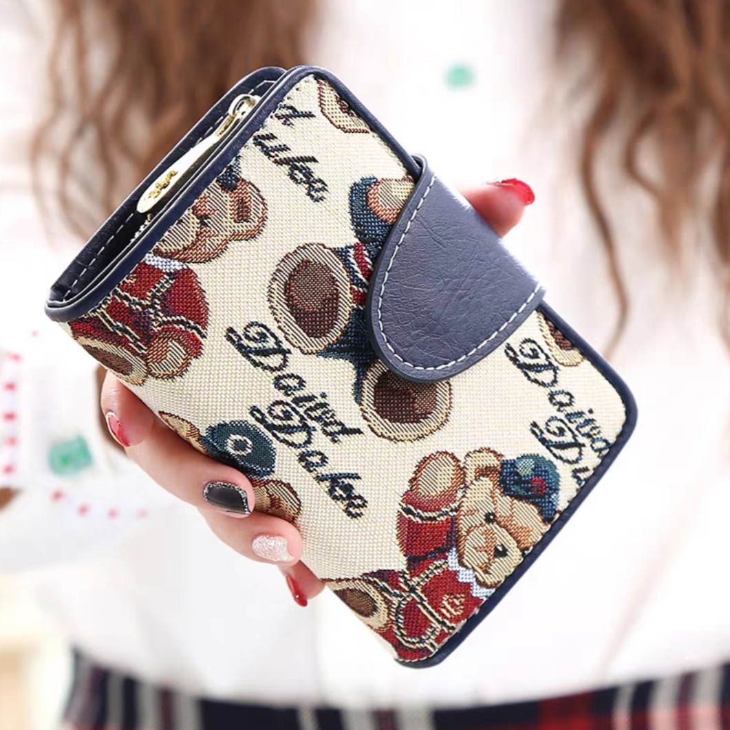 財布 レディース 二つ折り 大容量 大きめ くま テディベア かわいい 使いやすい 白 青 黒 水色 おしゃれ :YAI-85:CoLux ...