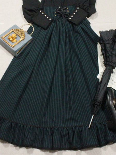 クラシックロリータSKアルパインガールレースアップフリルストライプ