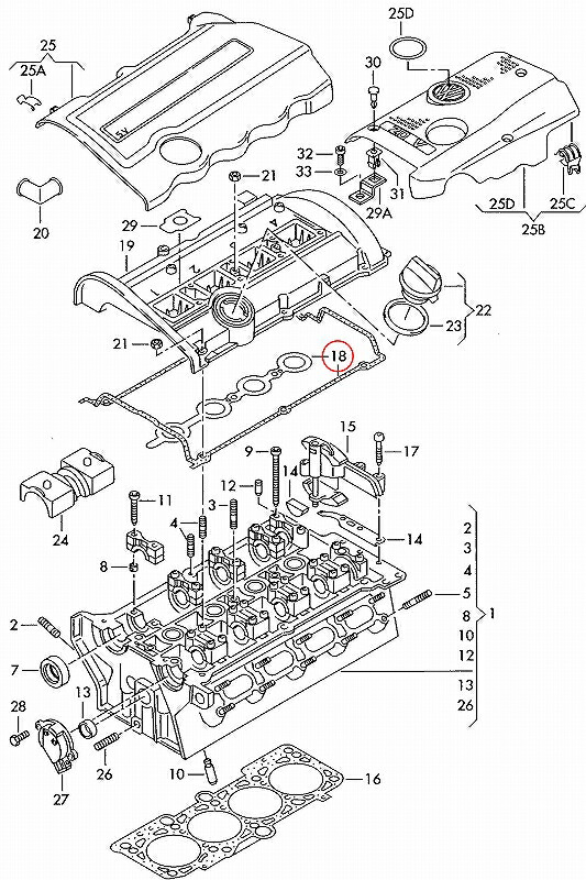 AUDI アウディ 優良品 ELRING バルブカバーガスケット A3 A4 他 タペットカバー パッキン 633.350 純正品番 ...