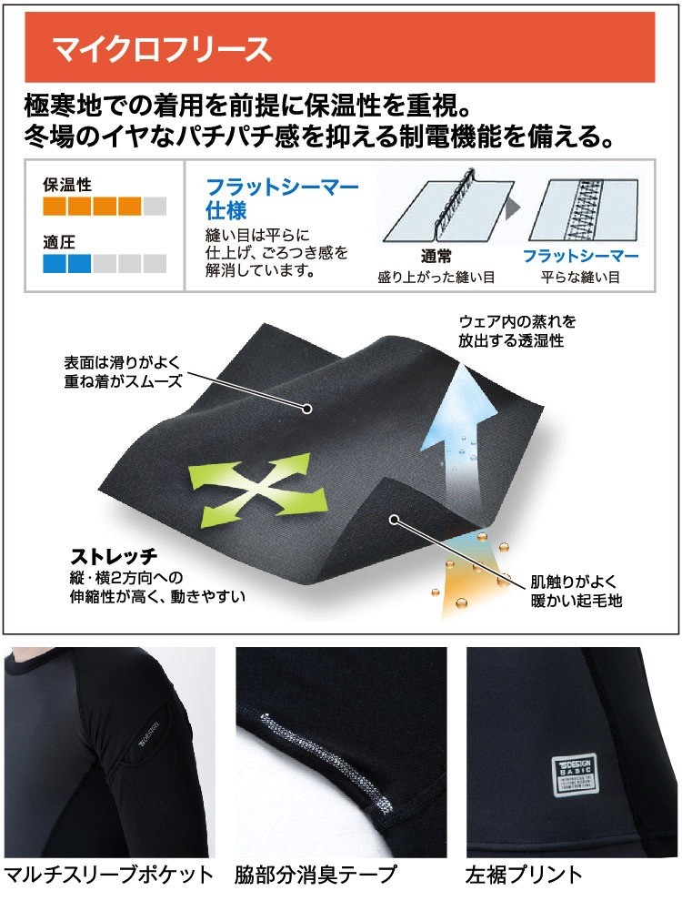 TS-DESIGN 長袖シャツ 8225 マイクロフリース 保湿性 制電 ストレッチ 起毛 消臭 インナー 作業服 作業着 藤和【送料無料】【即日発送】 :towa-8225:作業服の専門店 ...