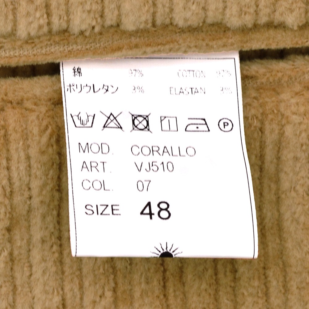 ジャンネット GIANNETTO 太畝コーデュロイジャケット メンズ コットンストレッチ CORALLO ジャンボコール生地 シングル2つ釦 キャメルベージュ 国内正規品 : メンズブランド ...