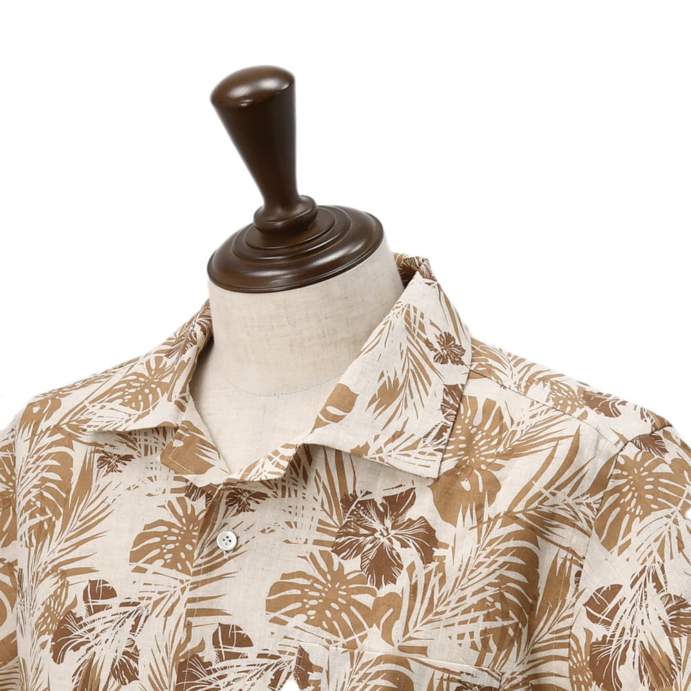 ジャンネット GIANNETTO 半袖開襟シャツ メンズ MARACAIBO マラカイボ オープンカラー ベージュ×ブラウン リネンコットン ボタニカル柄 国内正規品 : メンズブランドでら ...