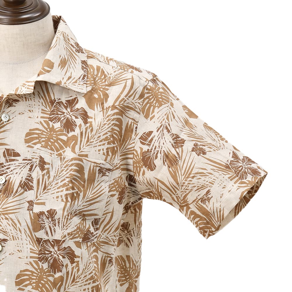 ジャンネット GIANNETTO 半袖開襟シャツ メンズ MARACAIBO マラカイボ オープンカラー ベージュ×ブラウン リネンコットン ボタニカル柄 国内正規品 : メンズブランドでら ...