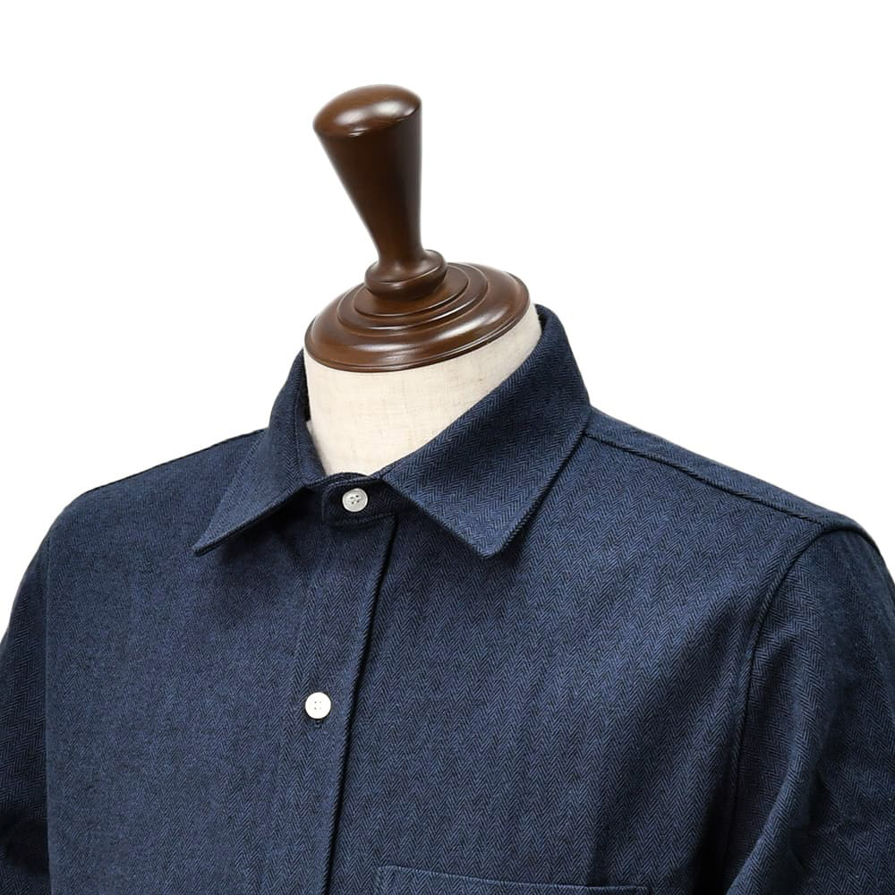 コンション キネット CONCHON QUINETTE 長袖シャツ メンズ CHEMISE COWBOY へリンボン生地 ネイビー 紺 胸 ...