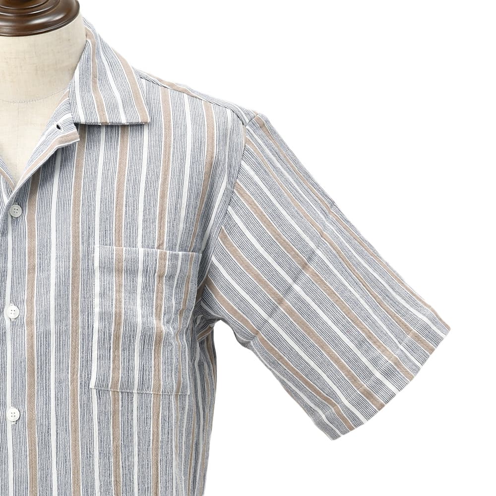 コンション キネット CONCHON QUINETTE 半袖オープンカラーシャツ メンズ LA CHEMISE SOUPLE ストライプ柄 ...