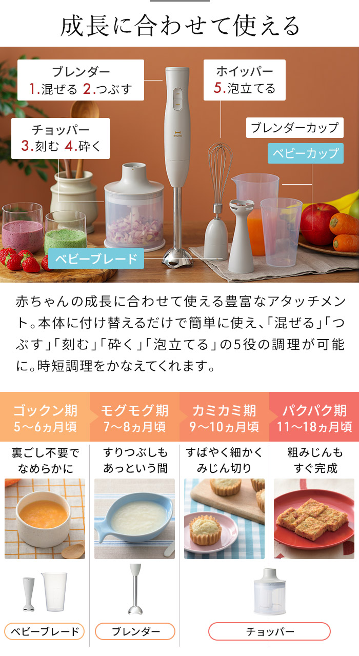 BRUNO（ブルーノ） マルチスティックブレンダー2 Baby+ BOE142 ハンディブレンダー 泡立て器付き ハンドミキサー 【 爆買 ...