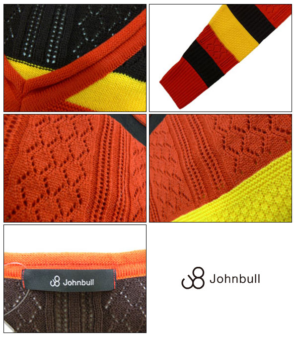 Johnbull（ジョンブル） レディース 鉤編みボーダーVネックニット