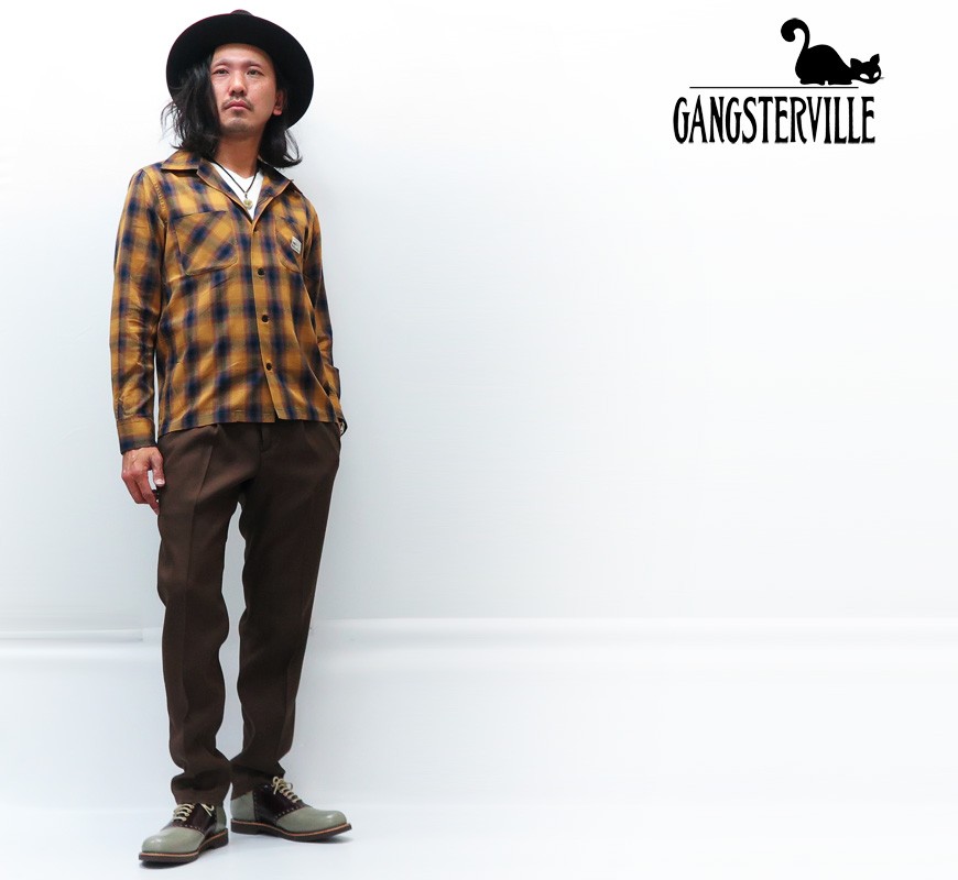 GANGSTERVILLE（ギャングスタービル） 長袖 オープンカラー チェック