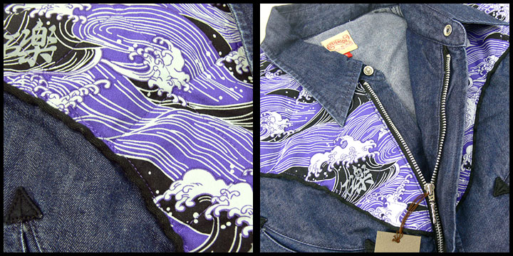 CREIGHTON クレイトン 和柄デニムジップウェスタンシャツ 波 CREIGHTON