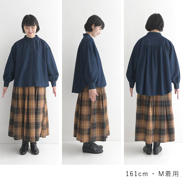 earth_eco_loco 予約 早割10％OFFCP デニムブラウス 長袖 レディース コットン ハイネック 肩落ち シャツ 綿100％ 25AW0829, : ecoloco - 通販 ...