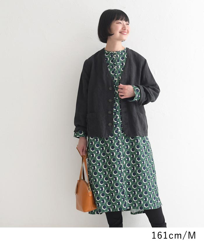 earth_eco_loco 予約 早割10％OFFCP 前開きワンピース ロング 長袖 レディース デニム レトロジオメトリック柄 幾何学模様 綿 25AW0822, : ecoloco ...