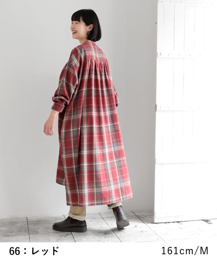 earth_eco_loco 予約 早割10％OFFCP ワンピース 長袖 レディース スキッパー チェック コットン起毛 綿100％ 25AW0904, : ecoloco - 通販 ...