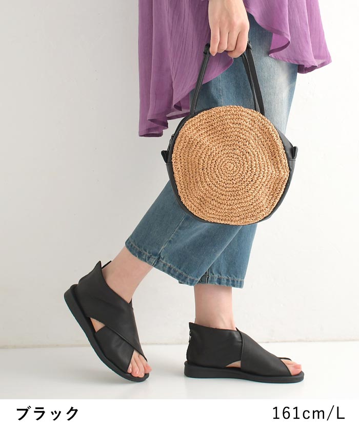 08Mab 日本製 本革 クロスサンダル ぺたんこ レディース レザー バックファスナー 安定感 25SS0530, 爆買 : ecoloco - 通販 - Yahoo!ショッピング