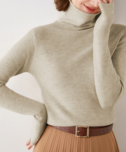 タートルネック レディース リブニット トップス 秋冬 セーター ニット