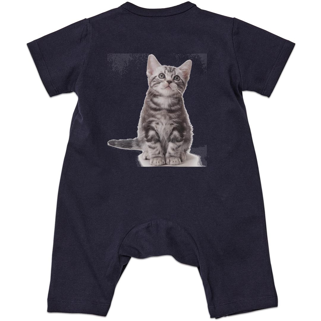 選べる6カラー バックプリント カバーオール 赤ちゃん 半袖 デザイン 70cm 80cm ベビー 猫 アメリカンショートヘア 001070 ...