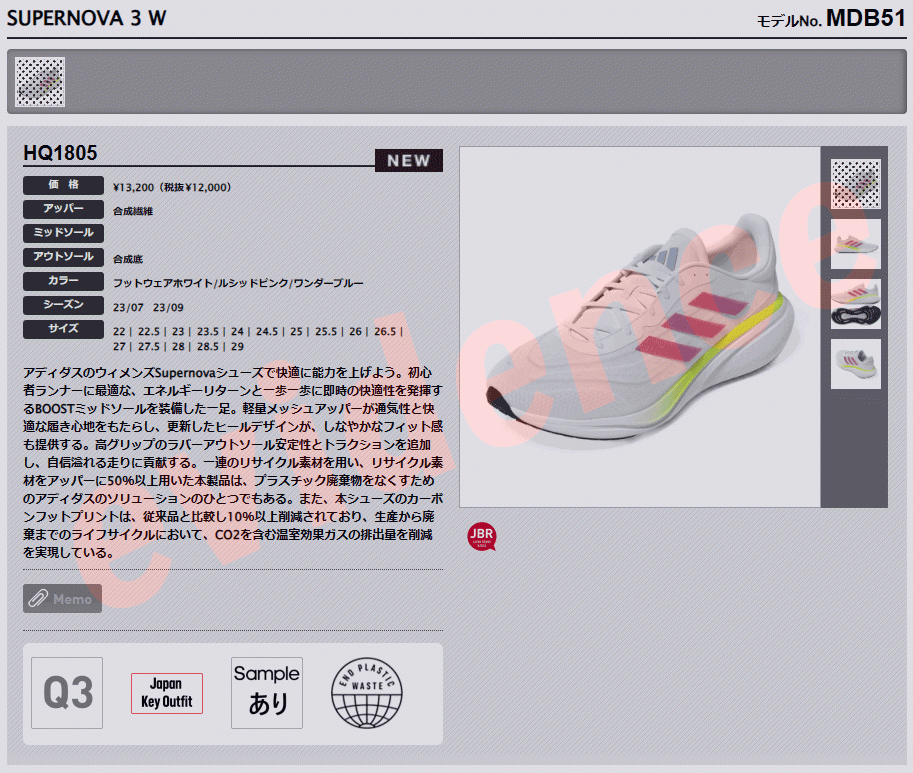 adidas 期間限定お買い得プライス アディダス SUPERNOVA 3 W HQ1805 レディースシューズ : イーゾーン スポーツ ...