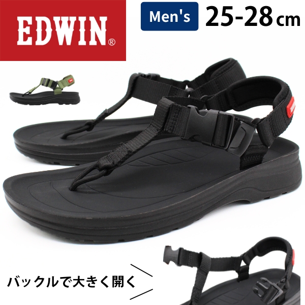 EDWIN エドウィン サンダル メンズ 靴 黒 ブラック スポーツサンダル トングサンダル 痛くない 疲れない 歩きやすい おしゃれ 走れる 夏 アウトドア EW-5222 : フットワン ...