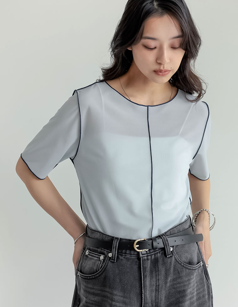 Re:EDIT カットソー レディース トップス Tシャツ 半袖 配色 パイピング メロー プルオーバー 2025春夏 : ReEDIT(リエディ) - 通販 - Yahoo!ショッピング