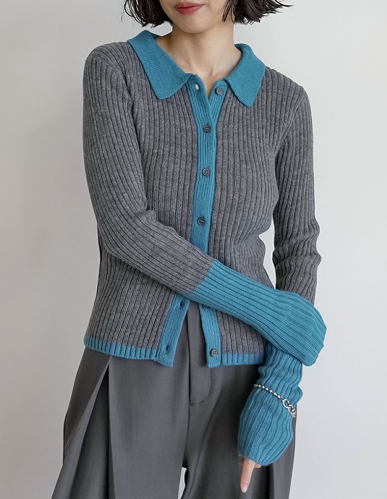 Re:EDIT カーディガン トップス 長袖 レディース ポロニット ニット リブニット 羽織り 配色 バイカラー レギュラーカラー 2025秋冬 : ReEDIT(リエディ) - 通販 ...