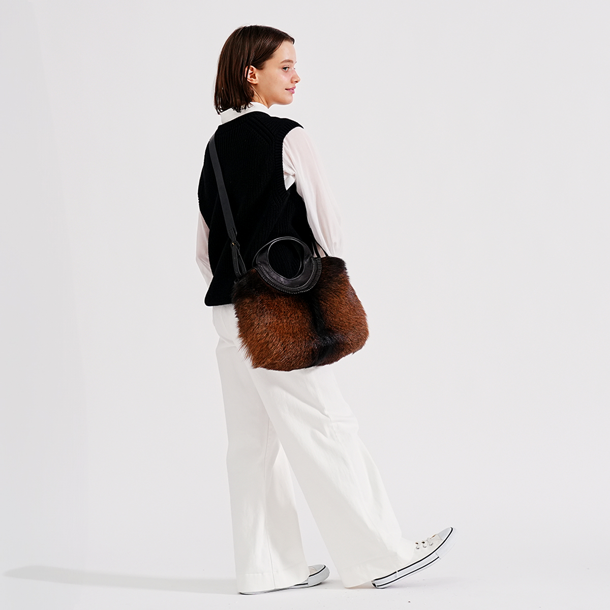 genten（ゲンテン） genten 44825 ゴートファー 2way ショルダーバッグ 本革バッグ レディース ファーバッグ ...