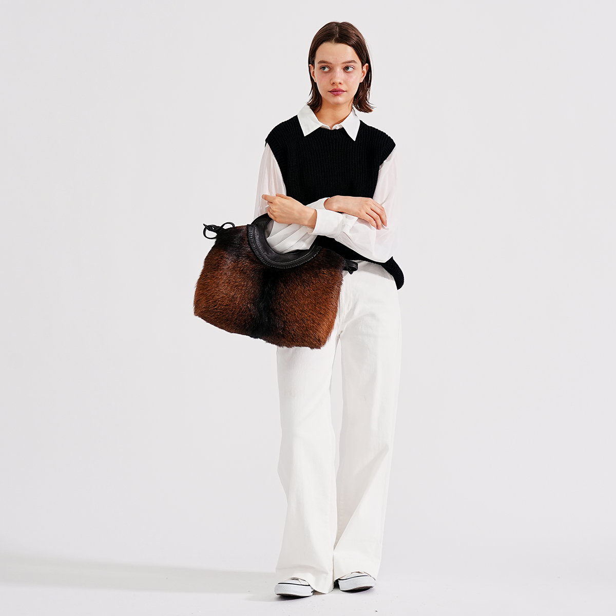 genten（ゲンテン） genten 44825 ゴートファー 2way ショルダーバッグ 本革バッグ レディース ファーバッグ ...