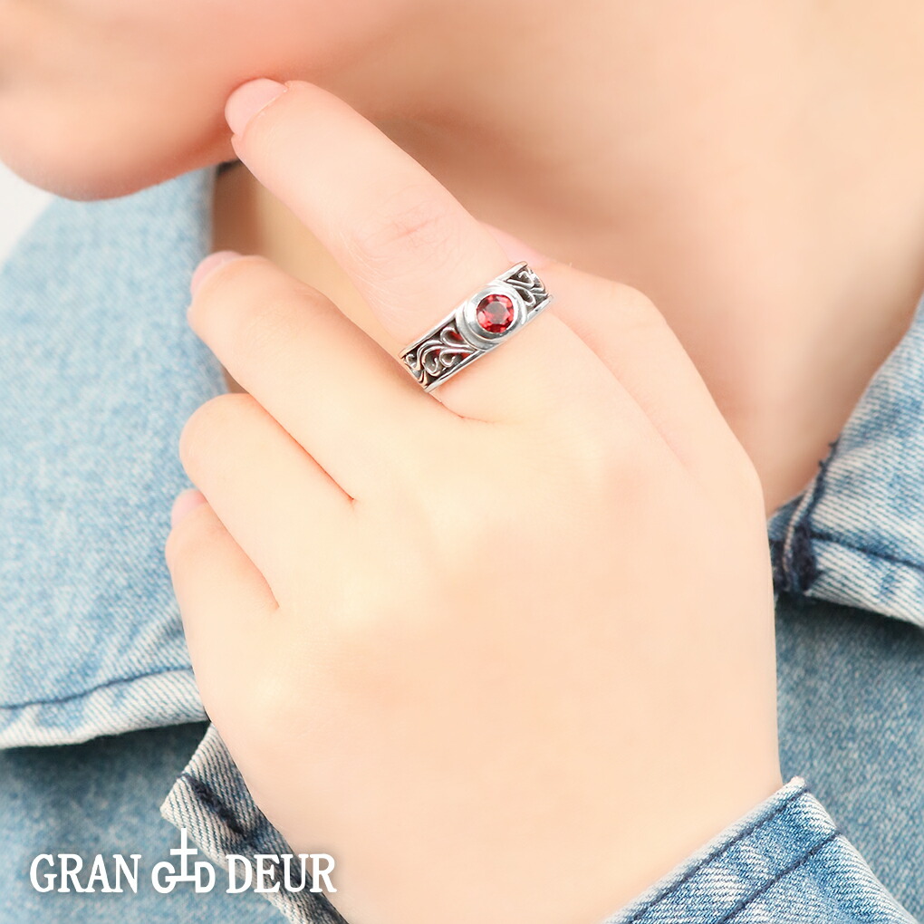 GRAN DEUR アラベスク ガーネット シルバー リング 指輪 9〜13号 天然石 石 ラウンド カット 唐草 レッド 赤 誕生石 1月 シルバーリング レディース : 新宿銀の蔵 ...