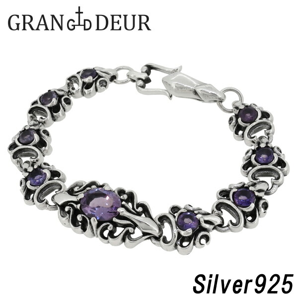 GRAN DEUR アメジスト アーマー エンブレム ブレスレット 19.5cm ブレスレット シルバー925 シルバーブレス シルバーアクセ 天然石 植物 プレゼント :GD-Z913:新宿 ...