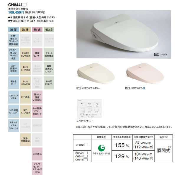 温水便座 パナソニック Panasonic CH844PF パステルアイボリー ビューティ・トワレ MSシリーズ 温水洗浄便座 瞬間式/srm :CH844PF:スーパーぎおん ヤフーショップ ...