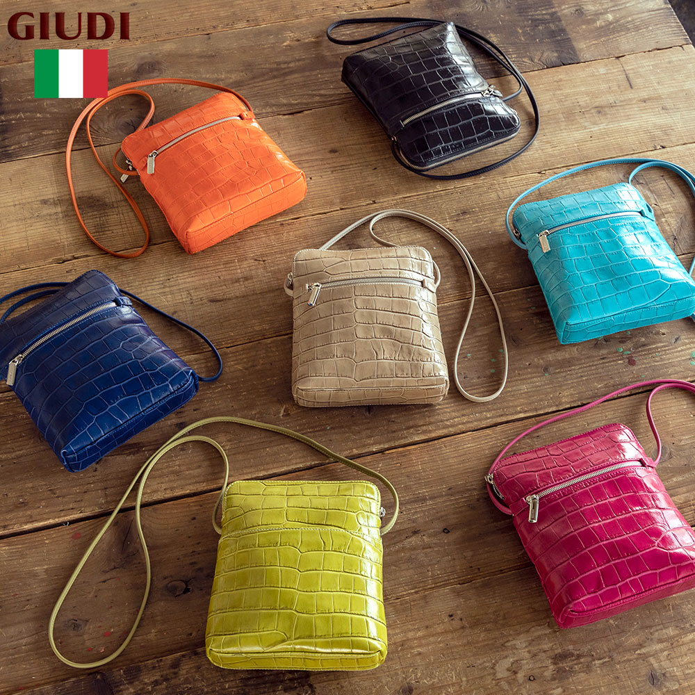 GIUDI イタリア製 クロコ型押し 牛革 ミニショルダ−バッグ 小さめ 革 本革 斜めがけ レディース GIUDI/ジウディ 送料無料 ...