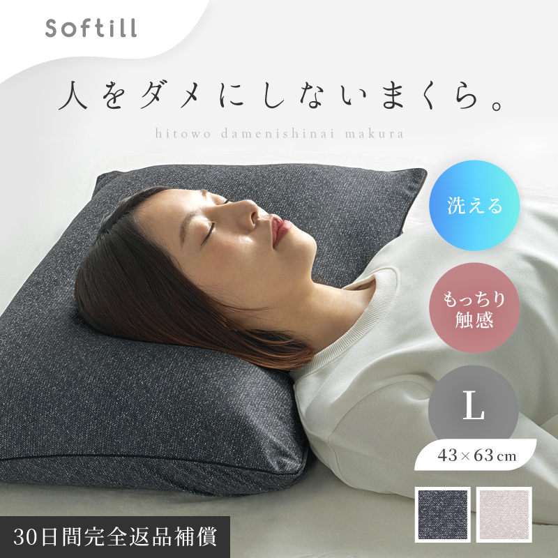 HAGiHARA（萩原） 枕 カバー付 洗える パイプ まくら ピロー やわらかい Lサイズ 43×63cm 日本製 人をダメにしないまくら ...