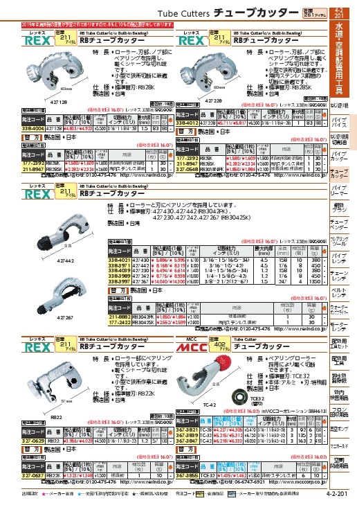 REX RBチューブカッター RB N28 ( 427128 ) : 3384004 : 配管材料プロトキワ - 通販 - Yahoo!ショッピング