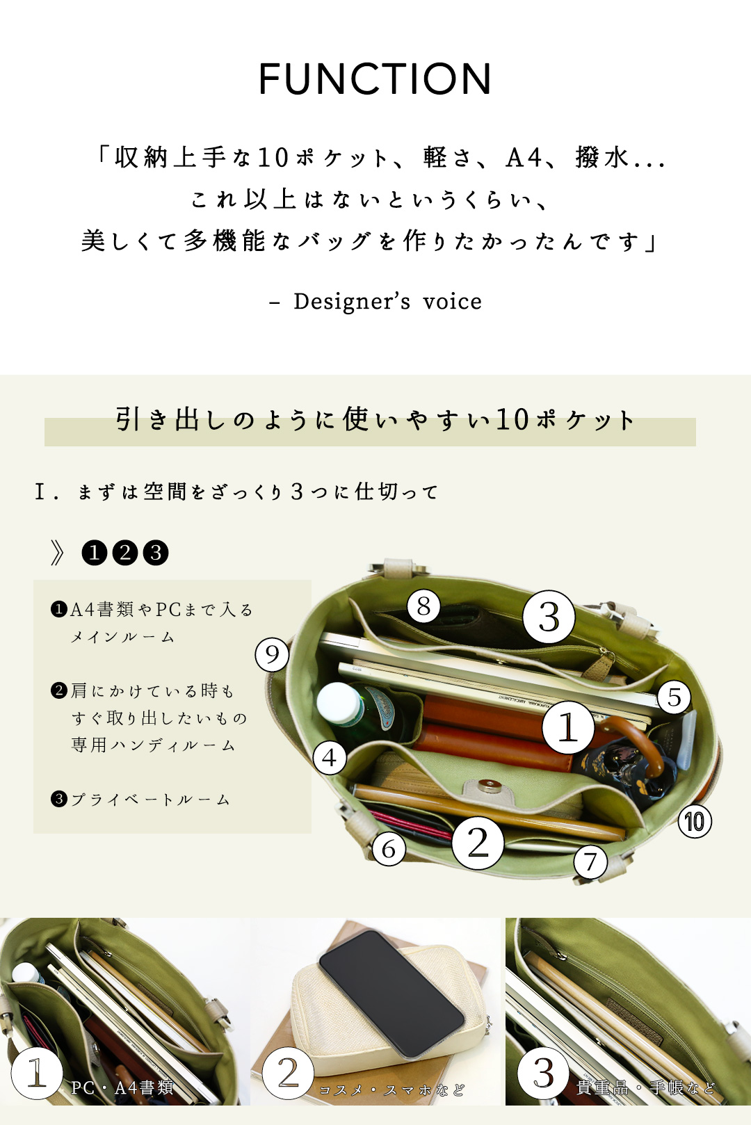 【cooga】働く女性に贈る、収納上手＆イージーケアの10ポケットDresser Tote Comfort(ドレッサー・トート・コンフォート) 通勤 雨 A4バッグ 軽量 仕事 ビジネス ...