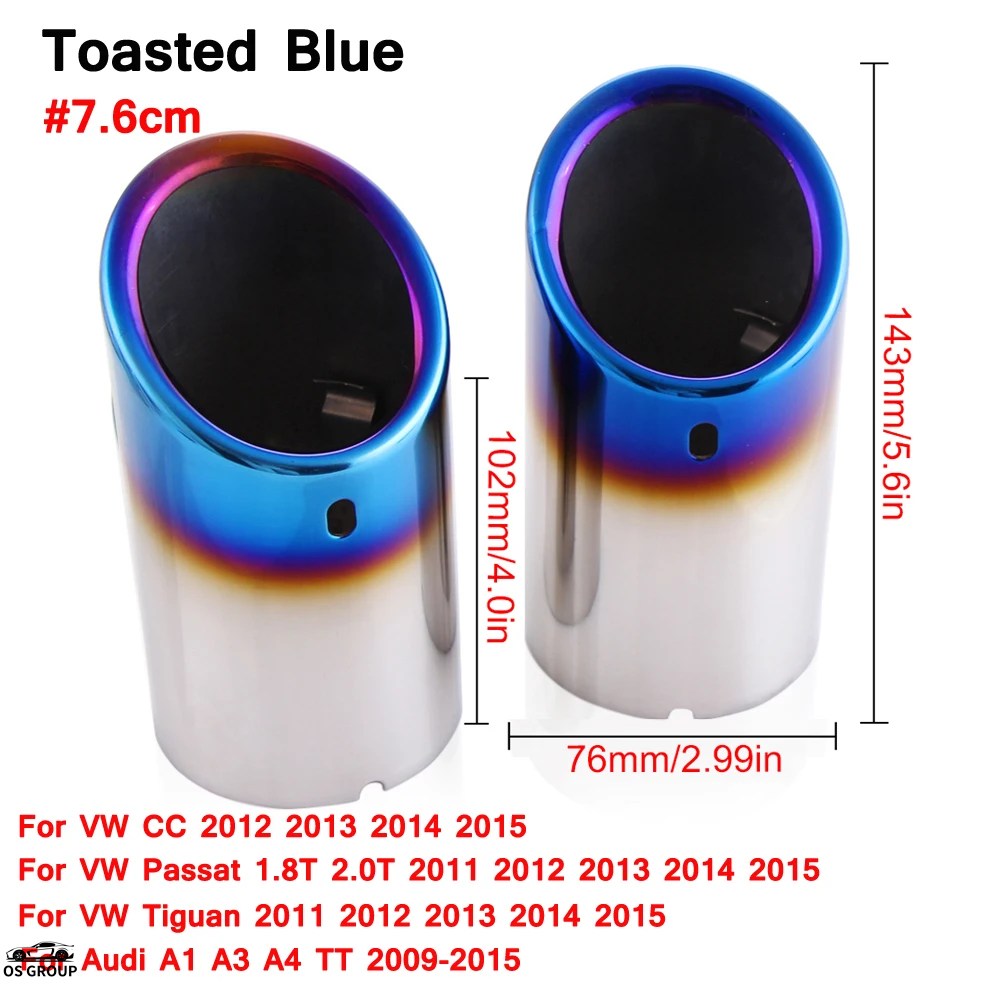 2P/セット メッキ ステンレス エキゾースト マフラー パイプ カバー アウディ A1 A3 A4 TT 2009年-2015年/VW フォルクスワーゲン パサート : ハナピ - 通販 ...