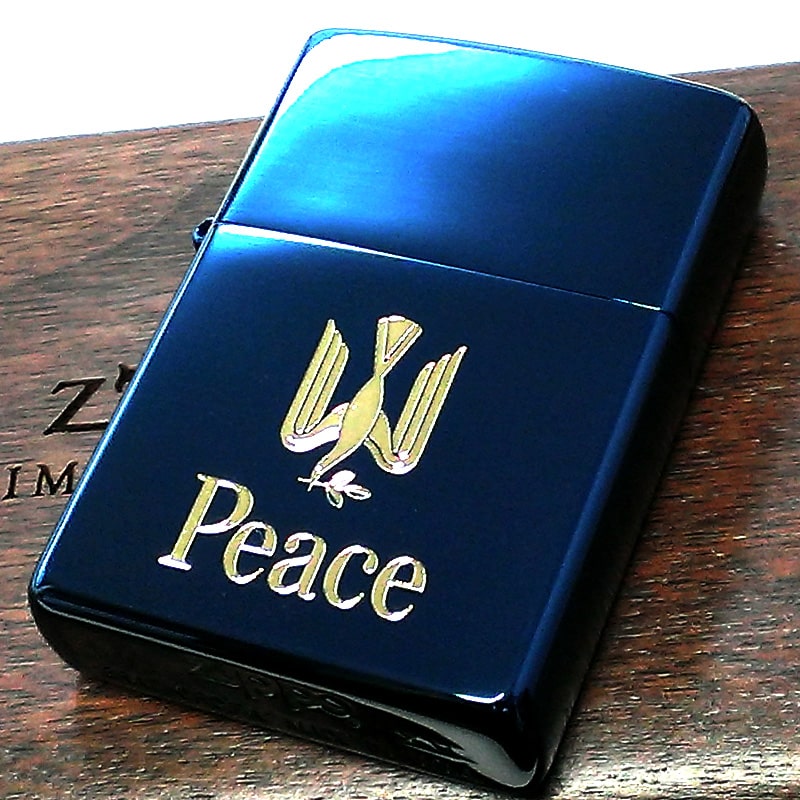 ZIPPO レア 1999年製 Peace 絶版 ジッポ ライター 特製木箱付き ブルー たばこ 銘柄 ピース ロゴ 珍しい 未使用品 ...