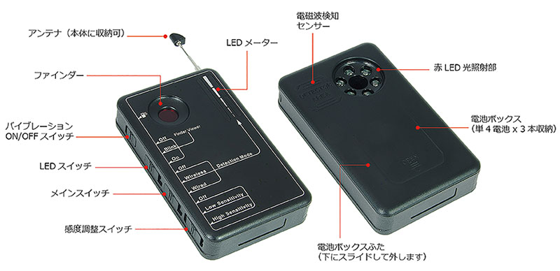 サンメカトロニクス SCH-80 盗撮カメラ発見器 無線式 有線式対応モデル アナログ LED発光モード 電波検知モード 防犯 盗撮 発見器 発見機 : 10020997223 : HDC ...